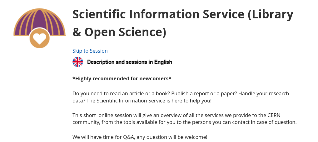 Learning sessions on the Scientific Information Service (Library & Open Science) | CERN ...
